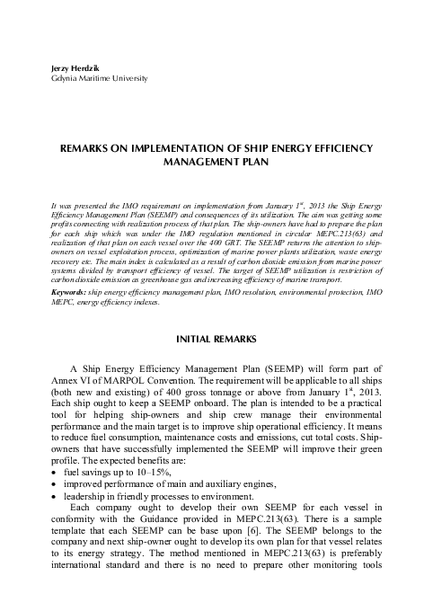 (PDF) Remarks on Implementation of Ship Energy Efficiency Management Plan