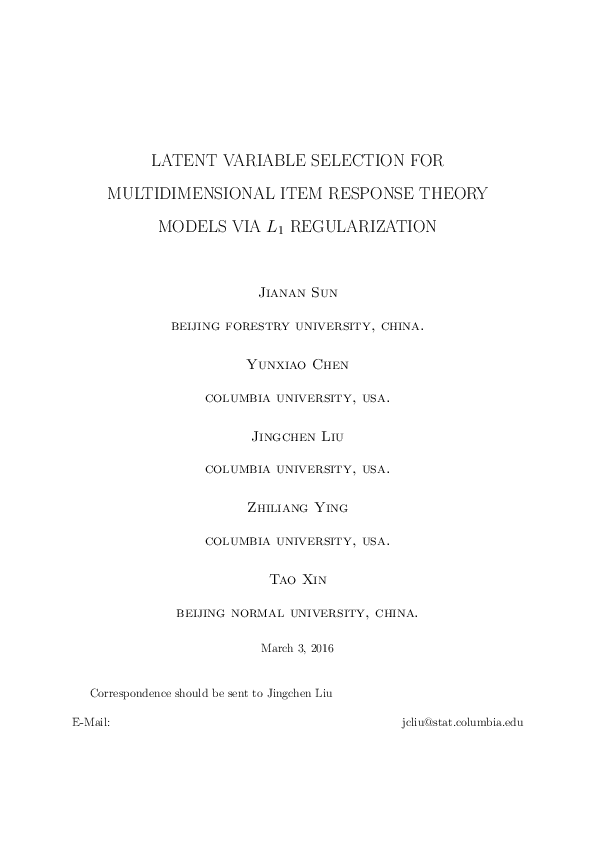 (PDF) Latent Variable Selection for Multidimensional Item Response Theory Models via [Formula ...