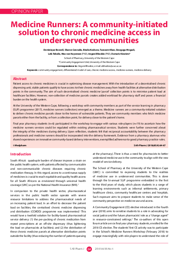 (PDF) Medicine Runners: A community-initiated solution to chronic ...