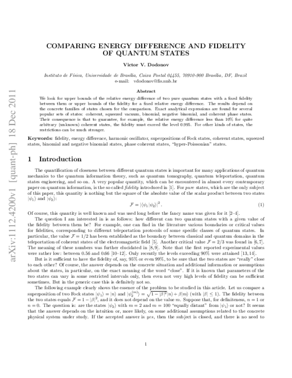 (PDF) Comparing Energy Difference and Fidelity