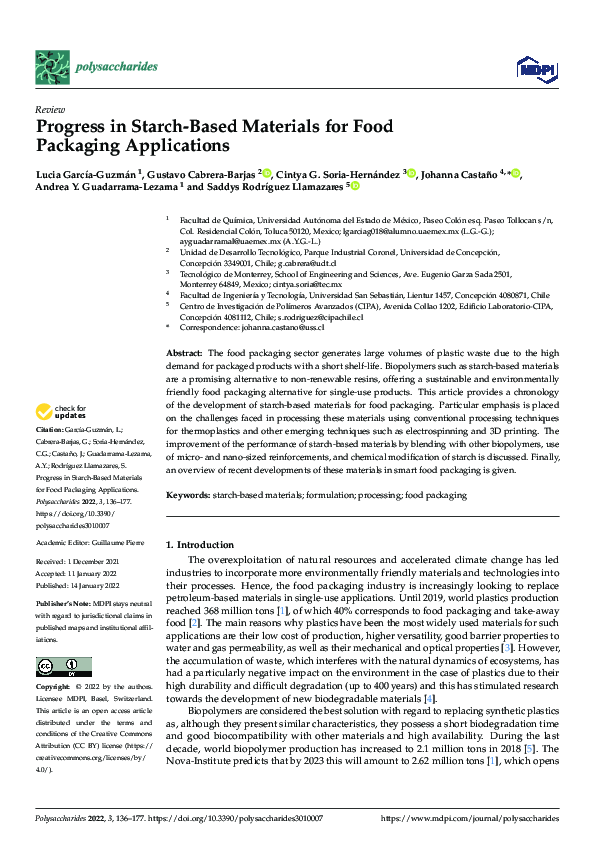 (PDF) Progress in Starch-Based Materials for Food Packaging Applications
