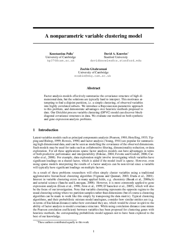 (PDF) A nonparametric variable clustering model