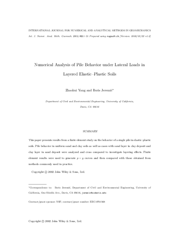 (PDF) Numerical analysis of pile behaviour under lateral loads in ...