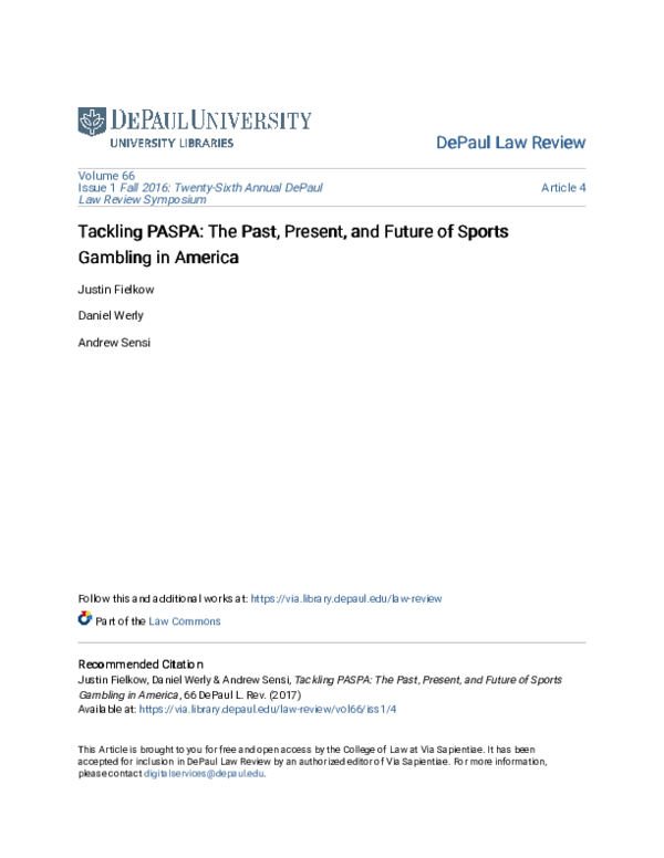 (PDF) Tackling PASPA: The Past, Present, and Future of Sports Gambling ...