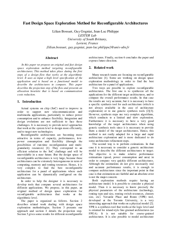(PDF) Fast Design Space Exploration Method for Reconfigurable Architectures