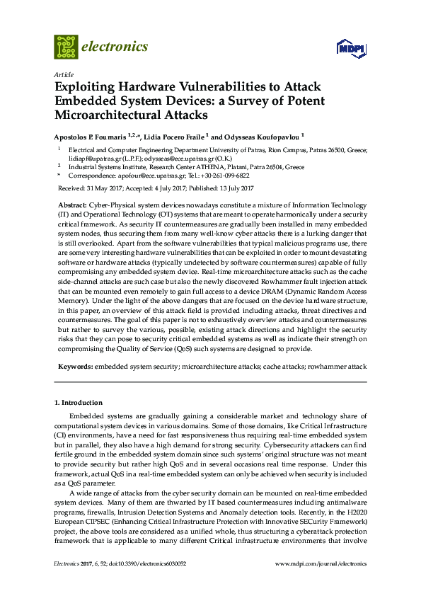 Pdf Exploiting Hardware Vulnerabilities To Attack Embedded System
