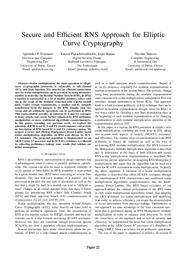 Pdf Secure And Efficient Rns Approach For Elliptic Curve Cryptography