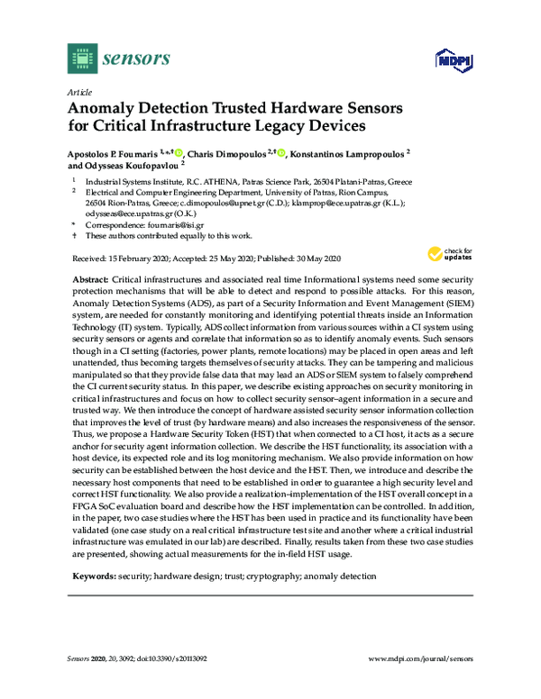 Pdf Anomaly Detection Trusted Hardware Sensors For Critical