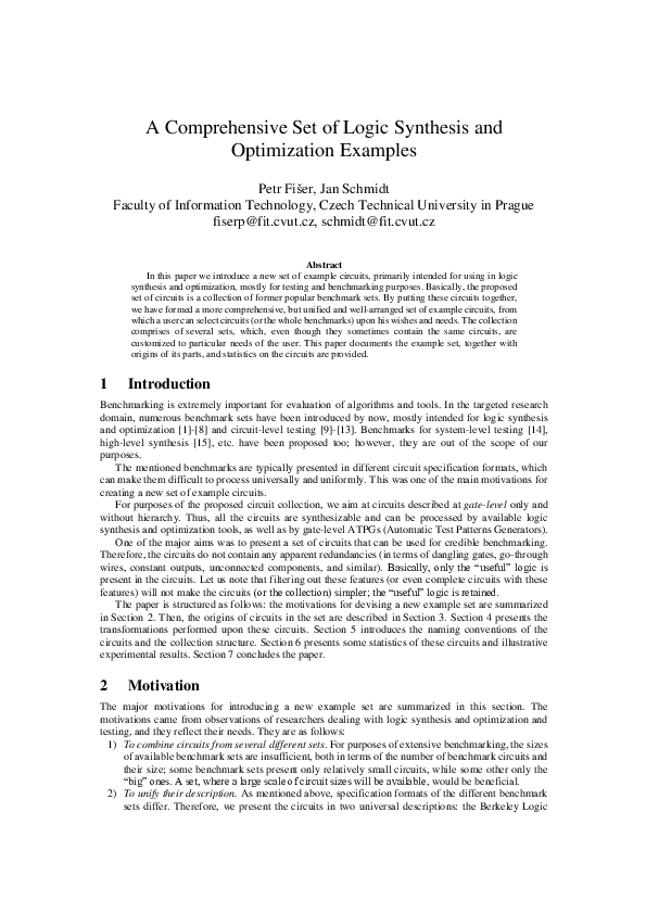 (PDF) A Comprehensive Set of Logic Synthesis and Optimization Examples
