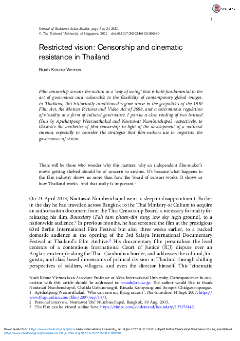 (PDF) Restricted vision: Censorship and cinematic resistance in Thailand