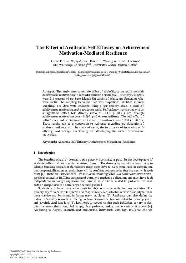 (PDF) The Effect of Academic Self Efficacy on Achievement Motivation-Mediated Resilience