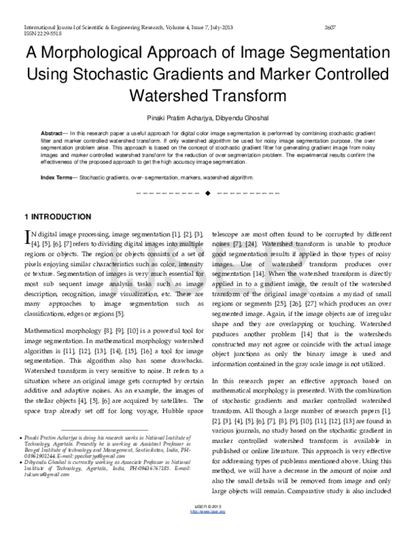 Pdf A Morphological Approach Of Image Segmentation Using Stochastic