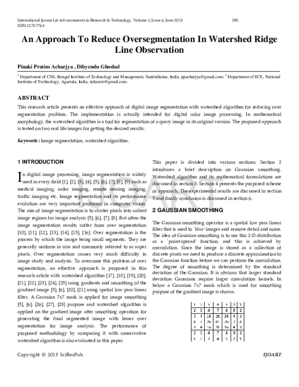 (PDF) An Approach To Reduce Oversegmentation In Watershed Ridge Line ...