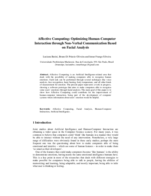 (PDF) Affective Computing: Optimizing Human-Computer Interaction through Non-Verbal ...