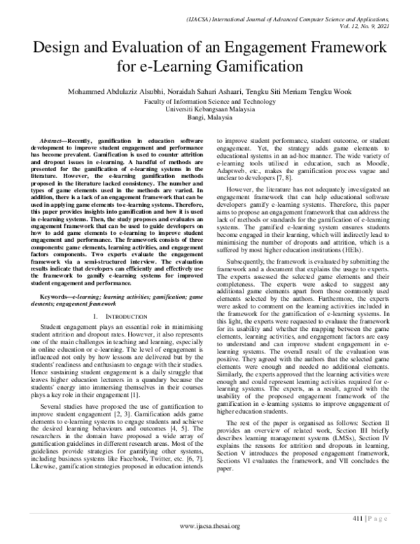 (PDF) Design and Evaluation of an Engagement Framework for e-Learning ...