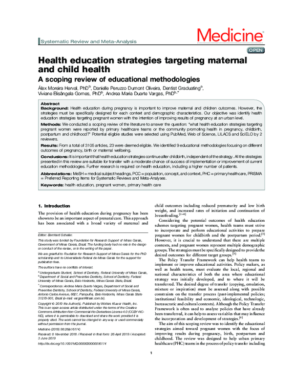 (PDF) Health education strategies targeting maternal and child health