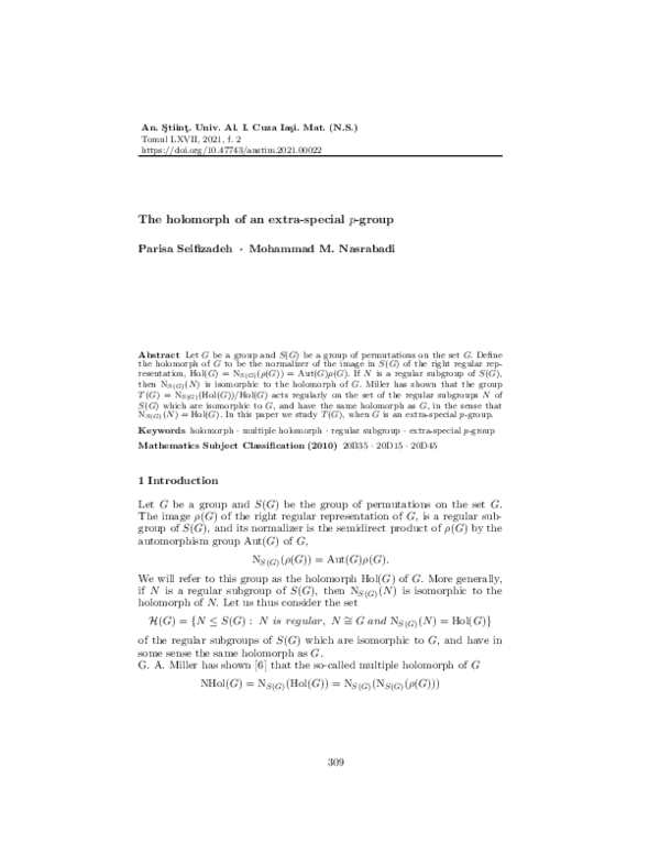 (PDF) The holomorph of an extra-special p–group