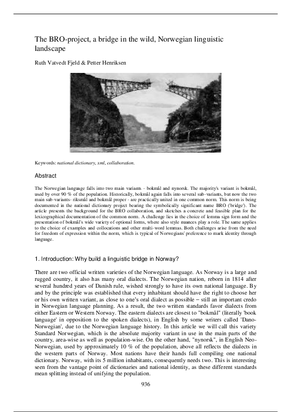 (PDF) The BRO-project, a bridge in the wild, Norwegian linguistic landscape