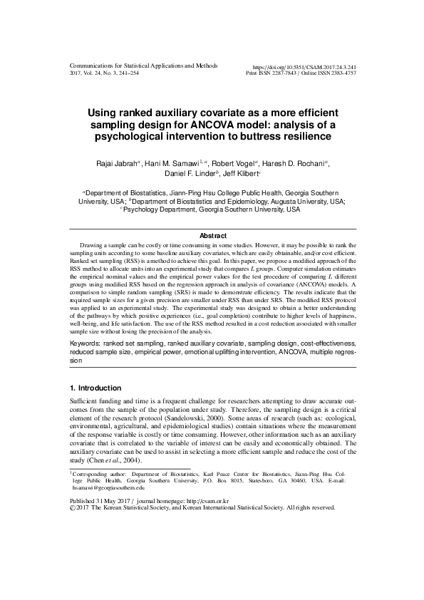 Pdf Using Ranked Auxiliary Covariate As A More Efficient Sampling Design For Ancova Model