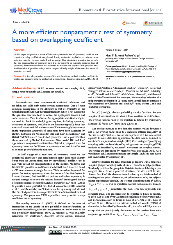 Pdf A More Efficient Nonparametric Test Of Symmetry Based On