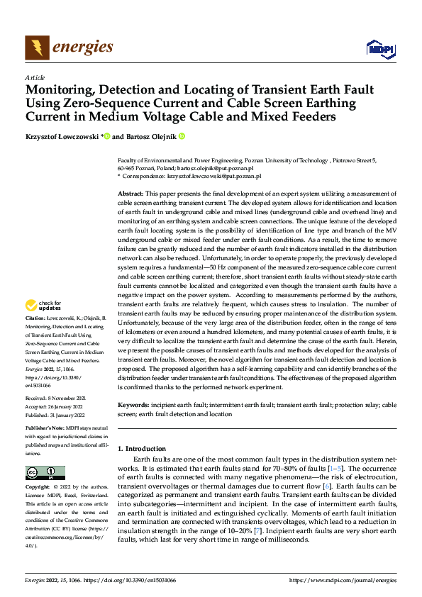 (PDF) Monitoring, Detection and Locating of Transient Earth Fault Using Zero-Sequence Current ...