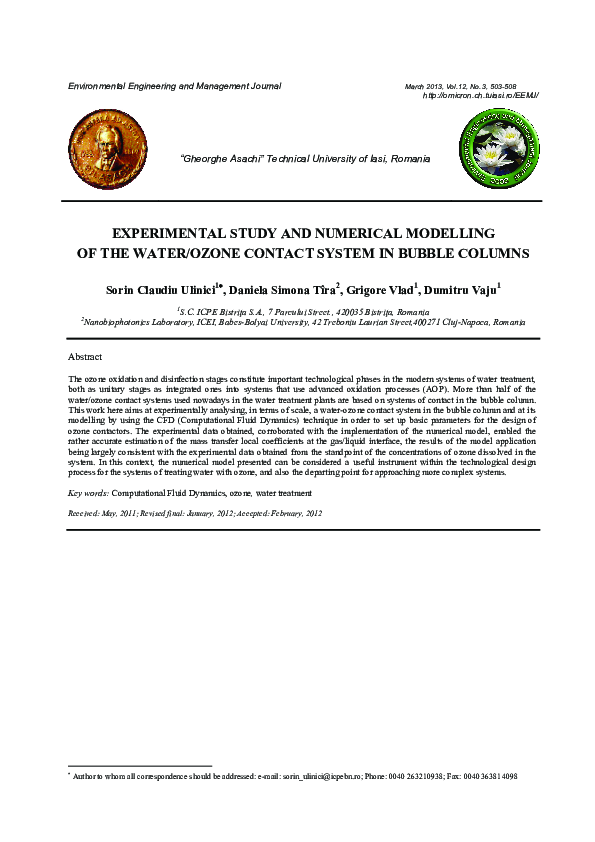 (PDF) Experimental Study and Numerical Modelling of the Water/Ozone ...