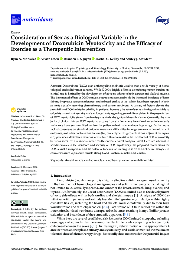 Pdf Consideration Of Sex As A Biological Variable In The Development Of Doxorubicin