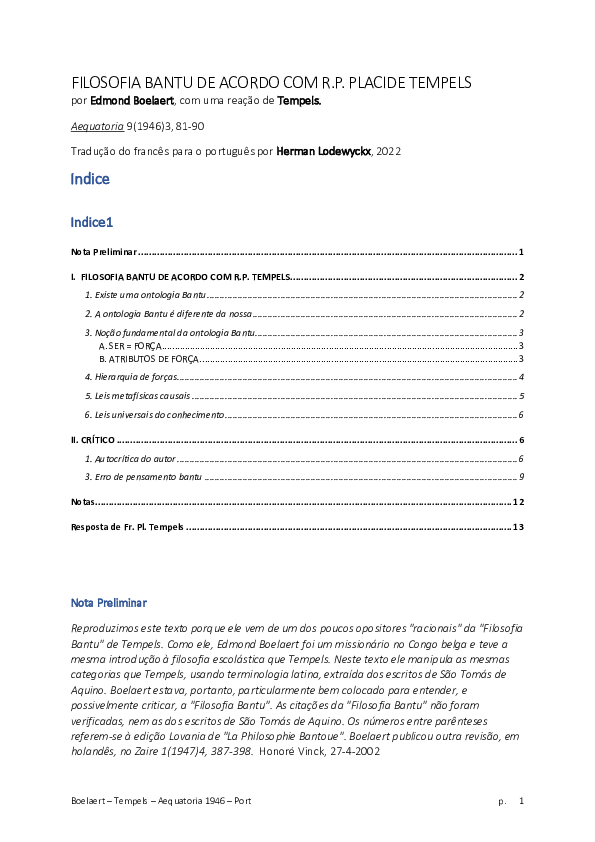 (PDF) FILOSOFIA BANTU DE ACORDO COM R.P. PLACIDE TEMPELS