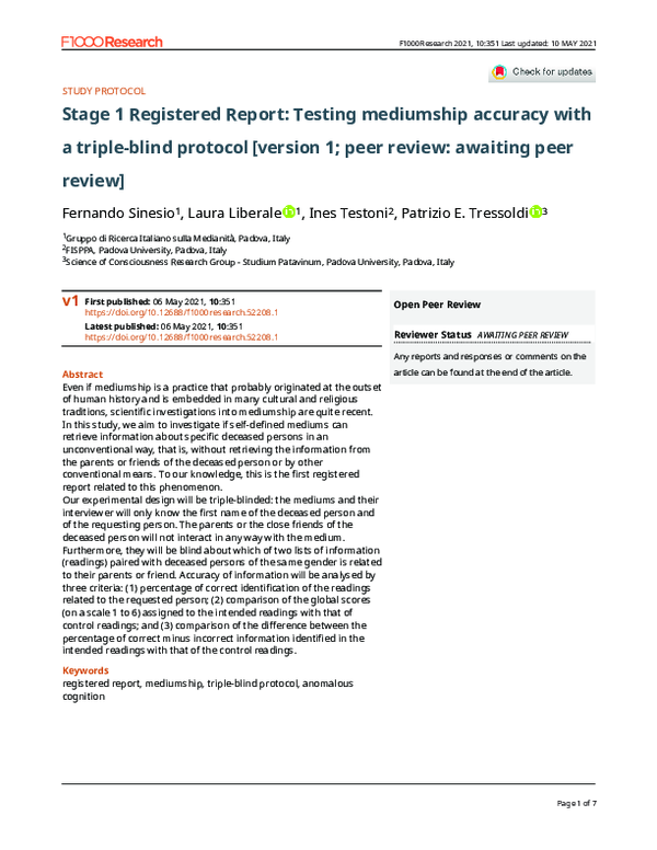 (PDF) Stage 1 Registered Report: Testing mediumship accuracy with a ...