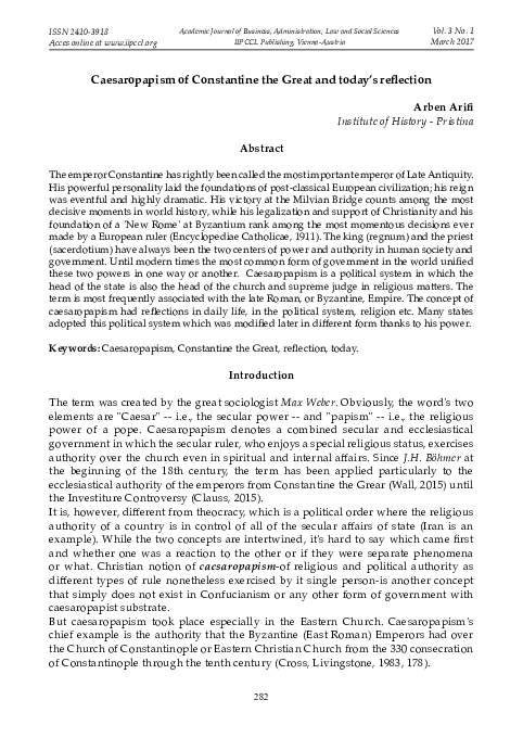 (PDF) Caesaropapism of Constantine the Great and today's refl ection