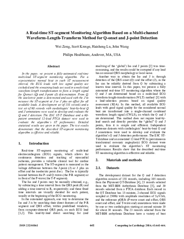 (PDF) A real-time ST-segment monitoring algorithm based on a multi ...