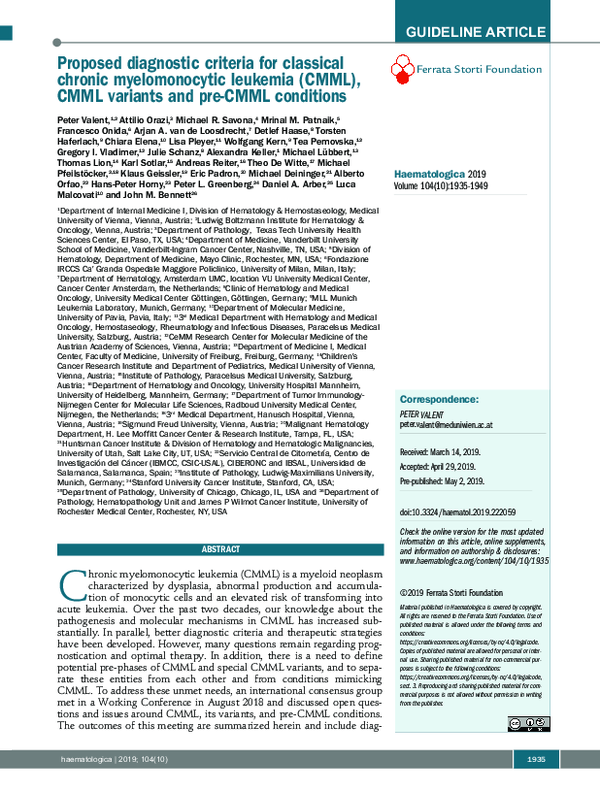 (PDF) Proposed diagnostic criteria for classical CMML, CMML variants and pre-CMML conditions