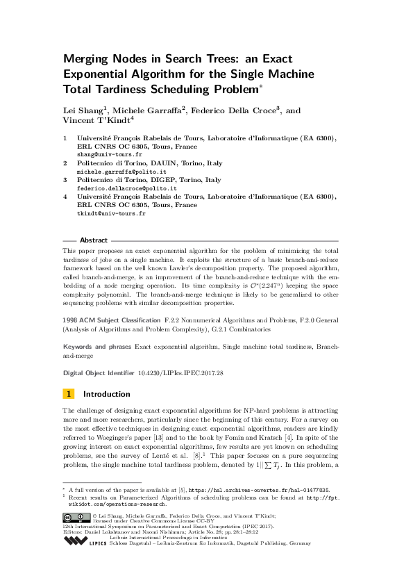 (PDF) Merging Nodes in Search Trees: an Exact Exponential Algorithm for the Single Machine Total ...