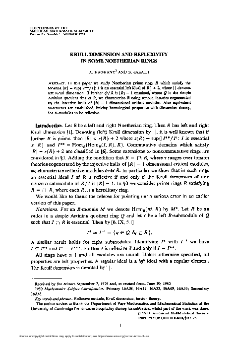 (PDF) Krull dimension and reflexivity in some Noetherian rings