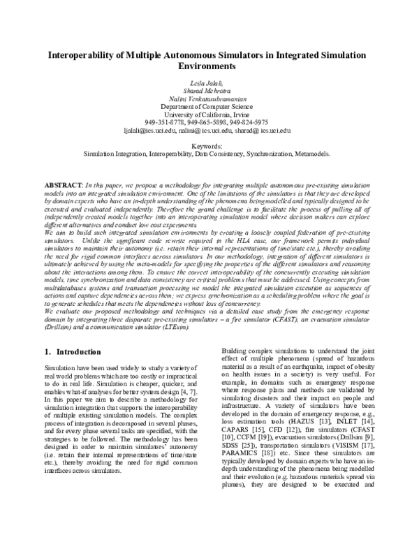(PDF) Interoperability of Multiple Autonomous Simulators in Integrated Simulation Environments