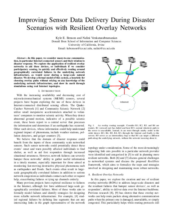 (PDF) Improving sensor data delivery during disaster scenarios with resilient overlay networks
