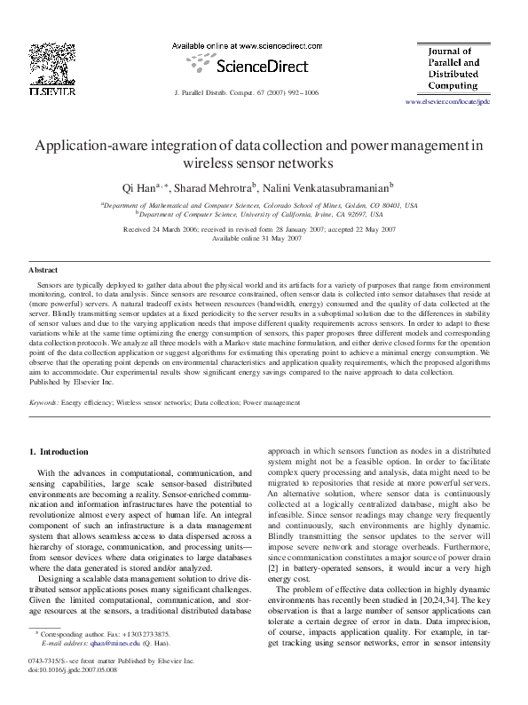 (PDF) Application-aware integration of data collection and power management in wireless sensor ...