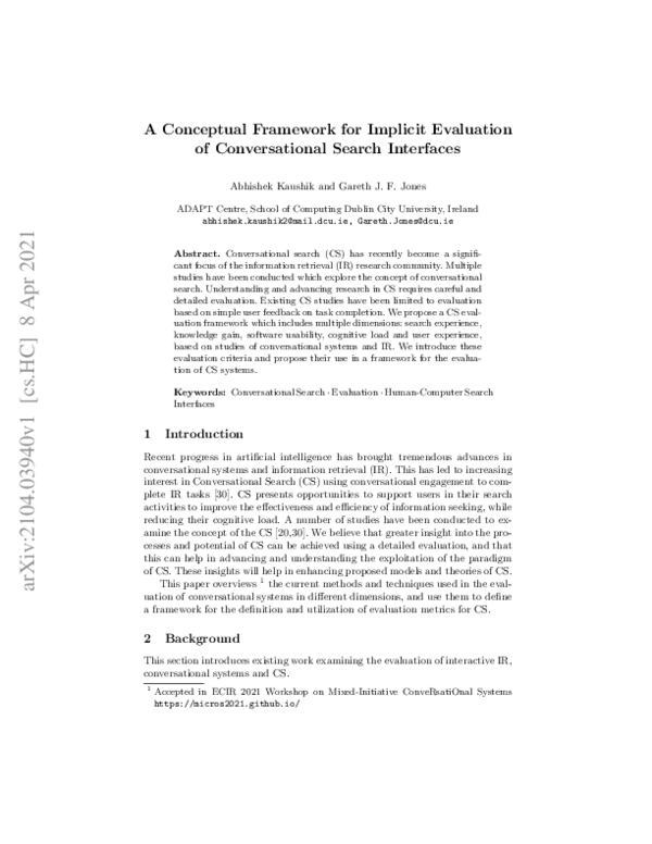 (PDF) A Conceptual Framework for Implicit Evaluation of Conversational Search Interfaces