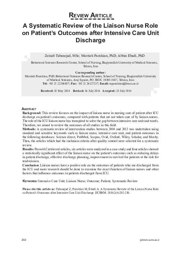 (PDF) A Systematic Review of the Liaison Nurse Role on Patient's ...