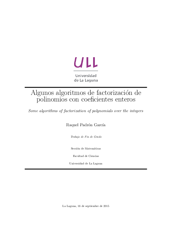 (PDF) Algunos algoritmos de factorización de polinomios con ...