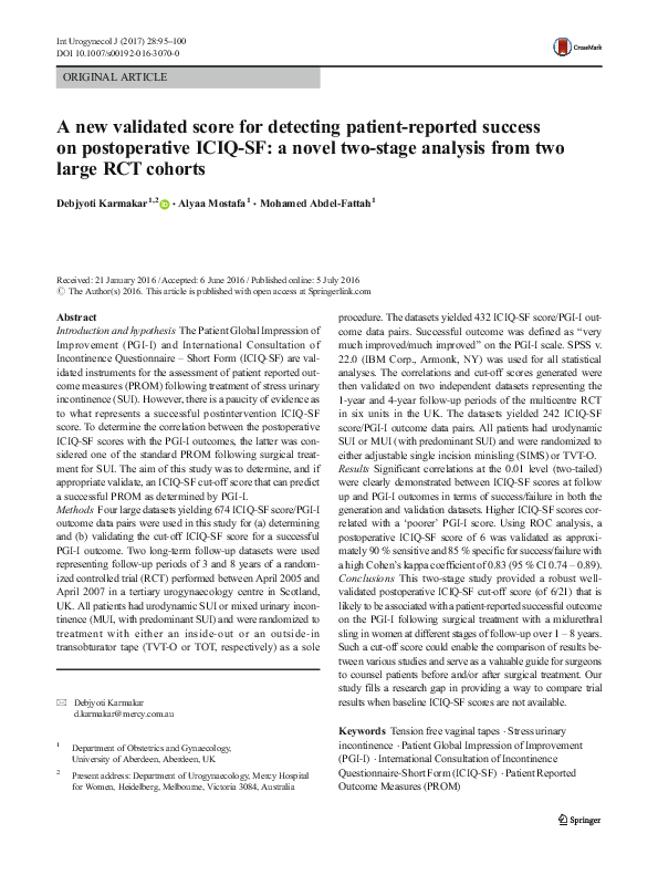 (PDF) A new validated score for detecting patient-reported success on ...