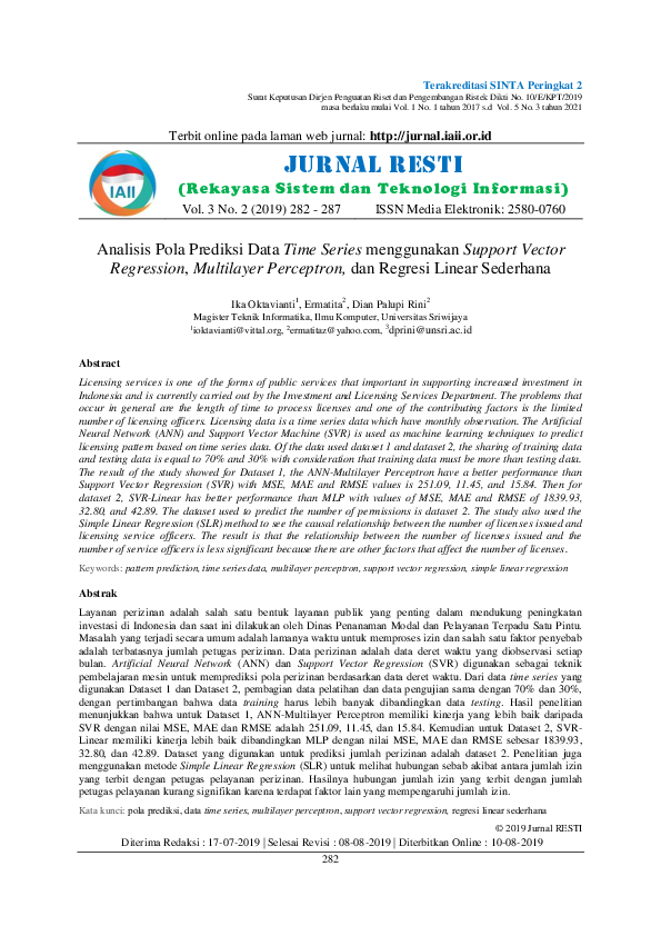 (PDF) Analisis Pola Prediksi Data Time Series menggunakan Support ...