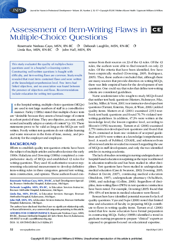 (PDF) Assessment of item-writing flaws in multiple-choice questions