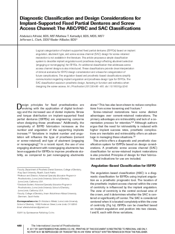 (PDF) Diagnostic Classification and Design Considerations for Implant ...