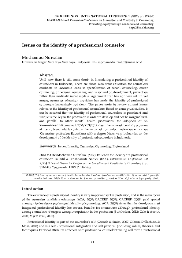 (PDF) Issues on the identity of a professional counselor | Mochamad ...