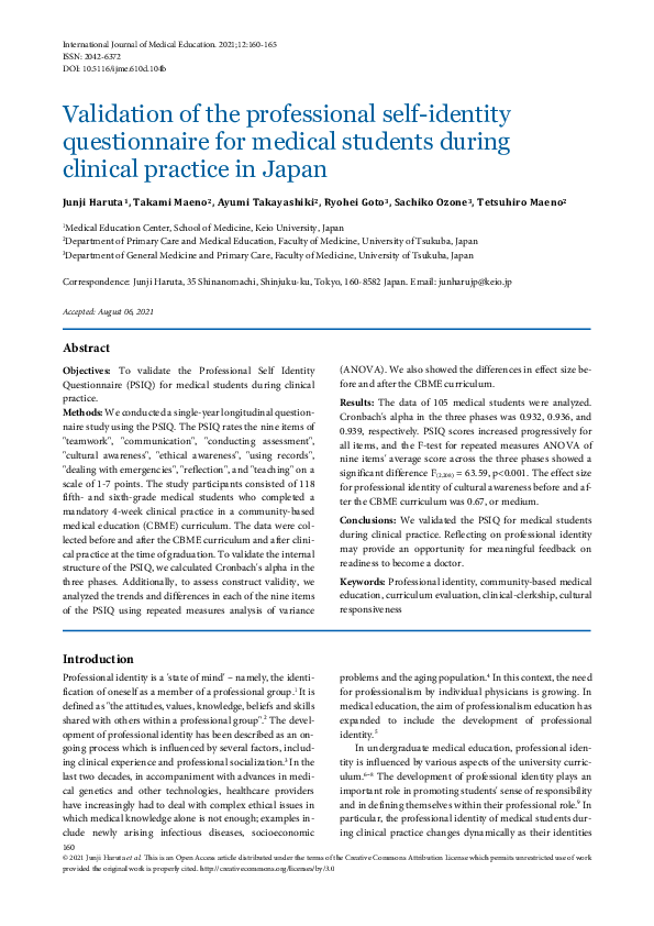 (PDF) Validation of the professional self-identity questionnaire for ...