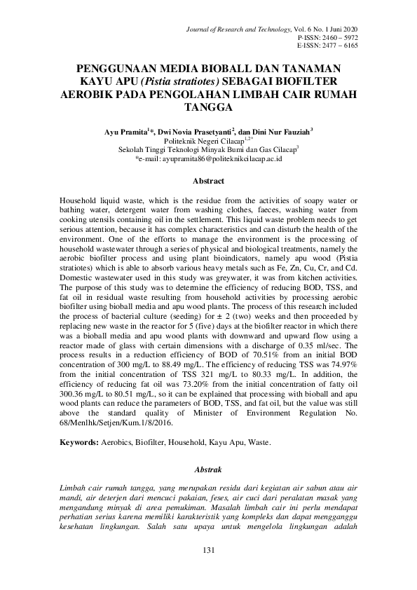 (PDF) PENGGUNAAN MEDIA BIOBALL DAN TANAMAN KAYU APU (Pistia stratiotes ...