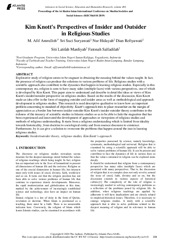 (PDF) Kim Knott’s Perspectives of Insider and Outsider in Religious Studies