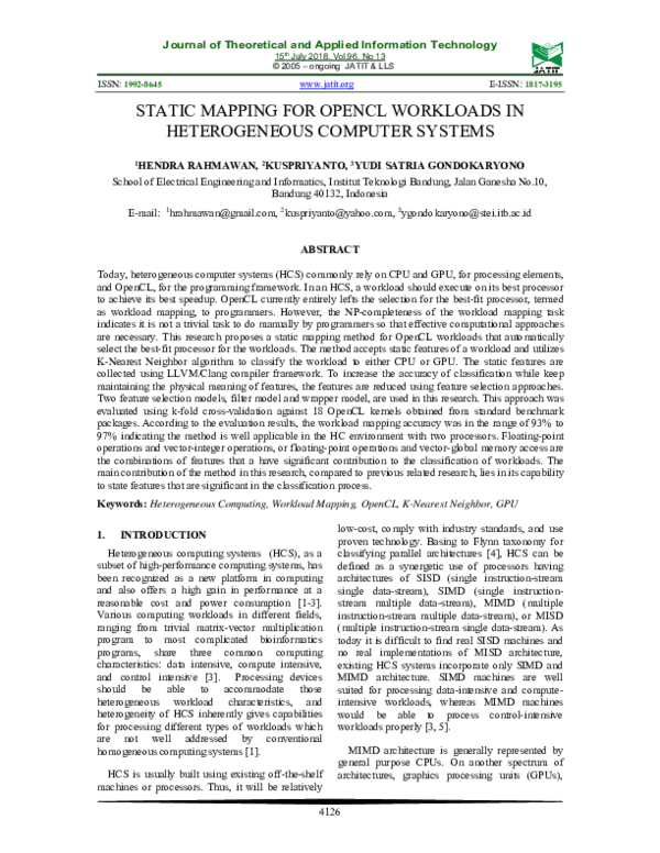 (PDF) Static Mapping for Opencl Workloads in Heterogeneous Computer Systems