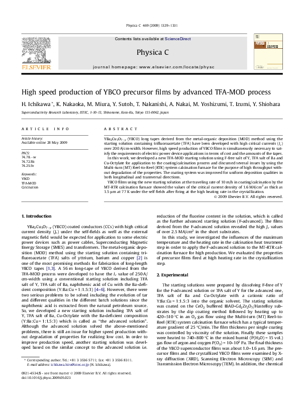 (PDF) High speed production of YBCO precursor films by advanced TFA-MOD ...